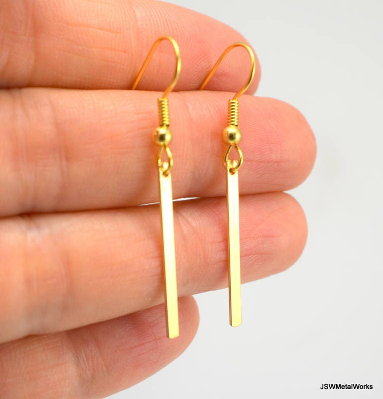 Minimalist Thin Small Gold Bar Earrings, Minimalist Jewelry, Gift for ...