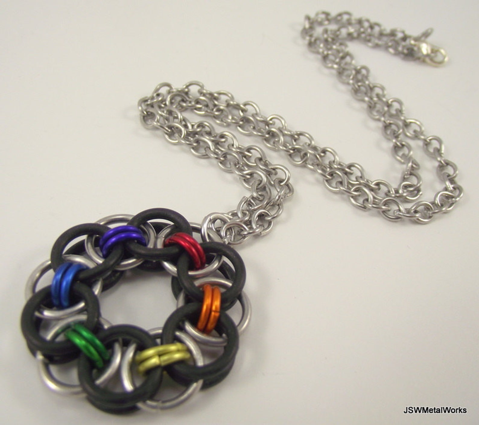 Rainbow Aluminum and Rubber Chainmail Pendant Gay Pride | Etsy