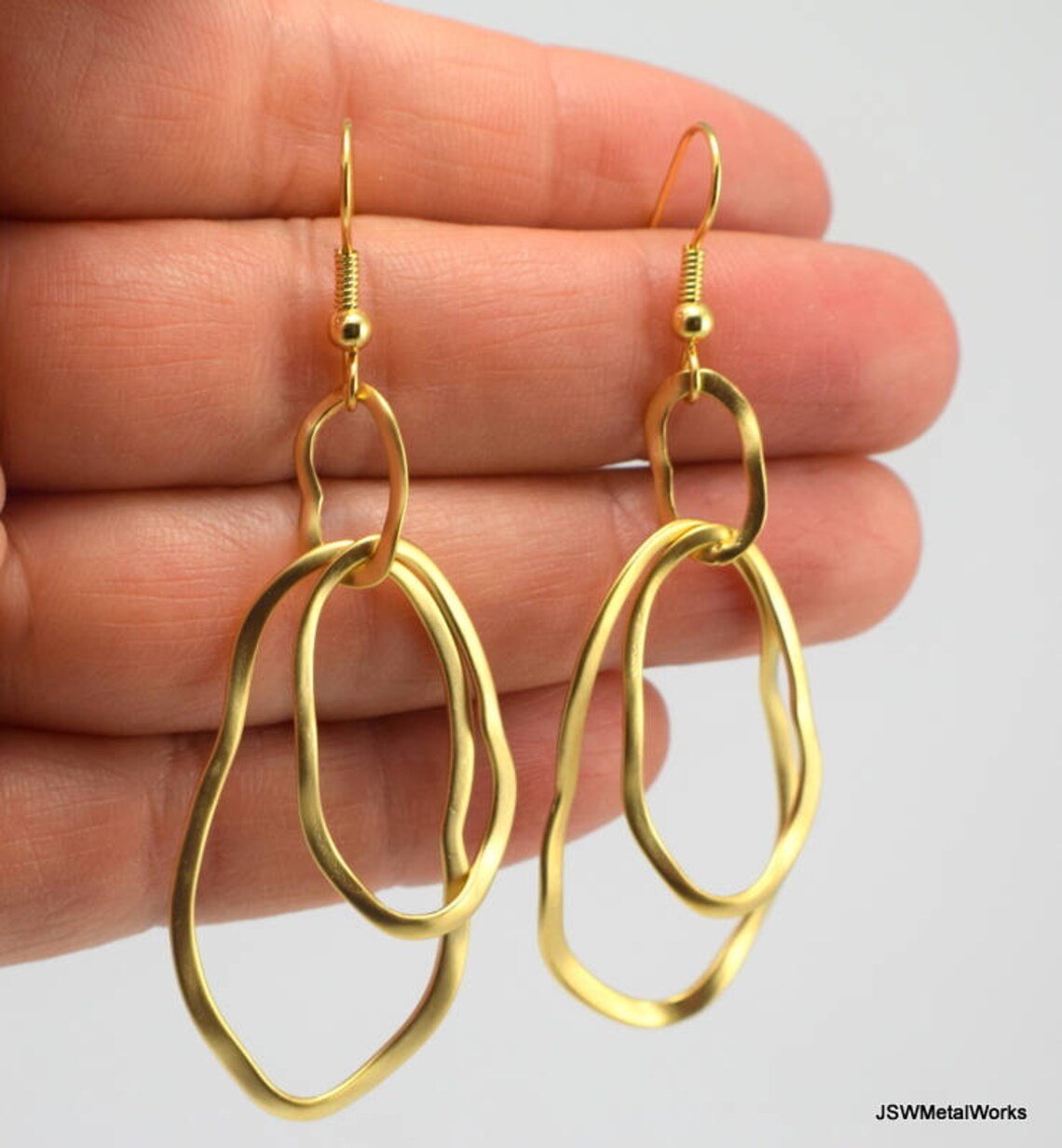Triple Gold Oval Wavy Earrings, Organic Circles Gold Jewelry, Gift for ...