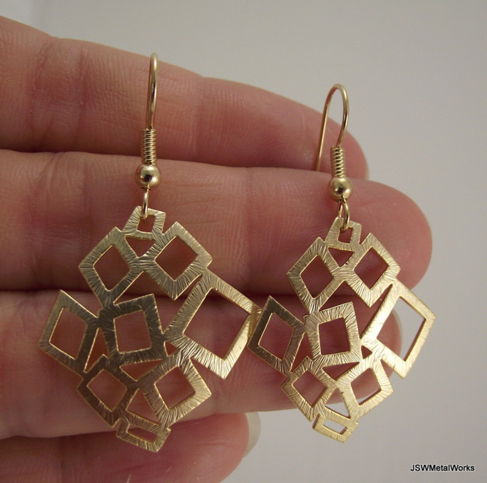 Gold Square Bubble Earrings Unique Angular Geometric - Etsy