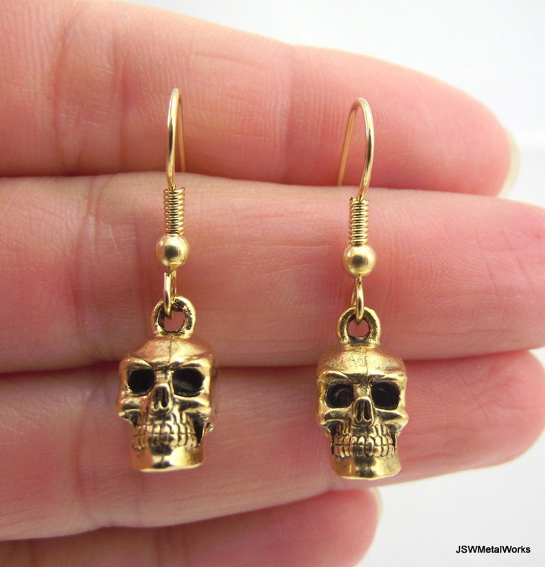 Golden Skull Earrings Realistic Gold Skull Earrings Gift for - Etsy