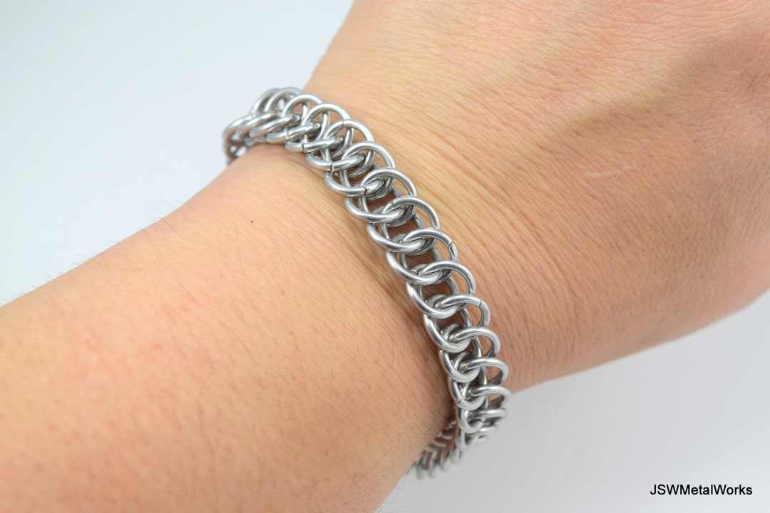 Medium Aluminum Silver Chainmail Bracelet, Handmade Specialty Half ...