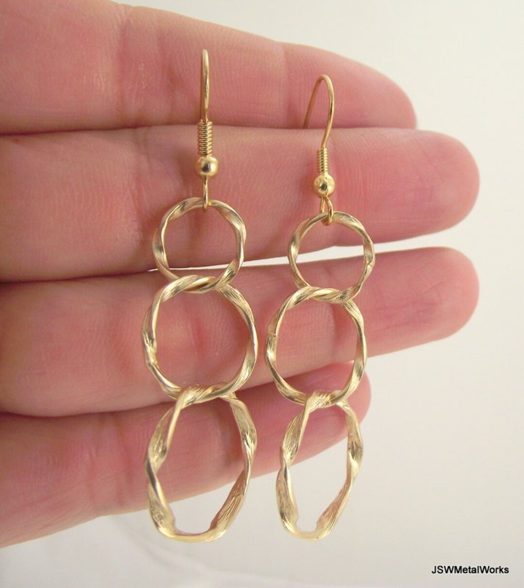 Graduated Gold Twisted Loop Earrings, Long Gold Dangle Hoop Earring ...