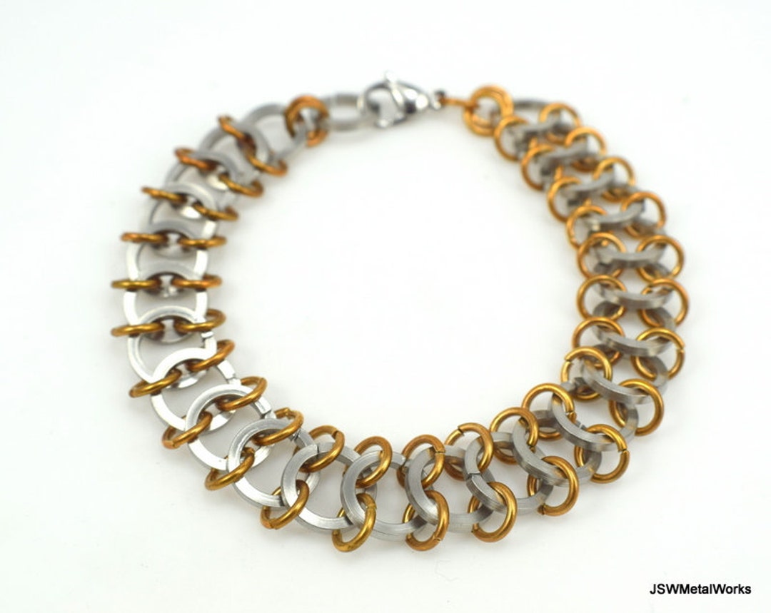 Unisex Stainless Steel and Brass Centipede Weave Chainmail Bracelet ...
