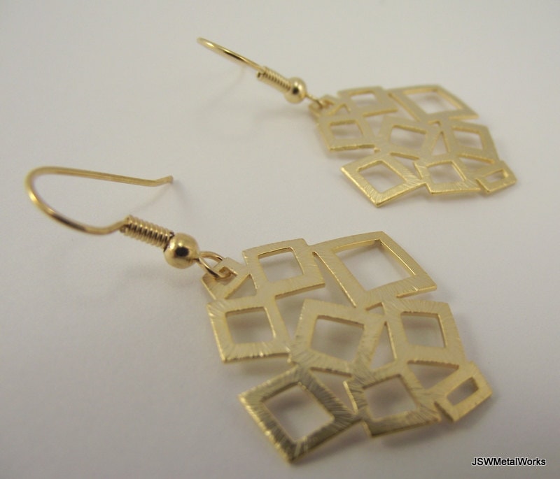 Gold Square Bubble Earrings Unique Angular Geometric | Etsy