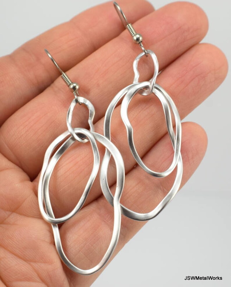 Triple Silver Oval Wavy Earrings Wedding Jewelry Bridesmaid | Etsy