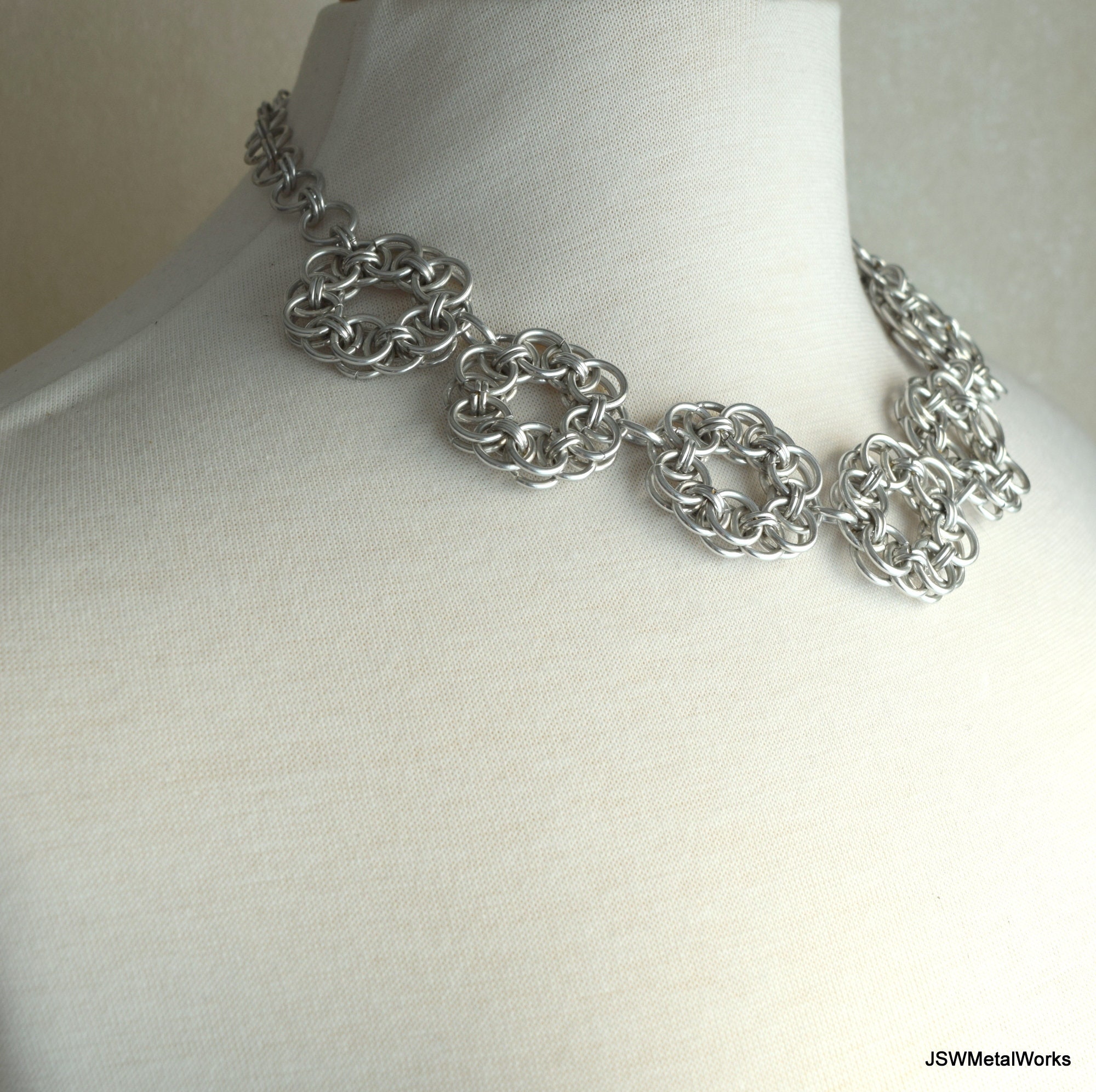 Aluminum Silver Flower Chainmail Necklace Handmade Specialty | Etsy