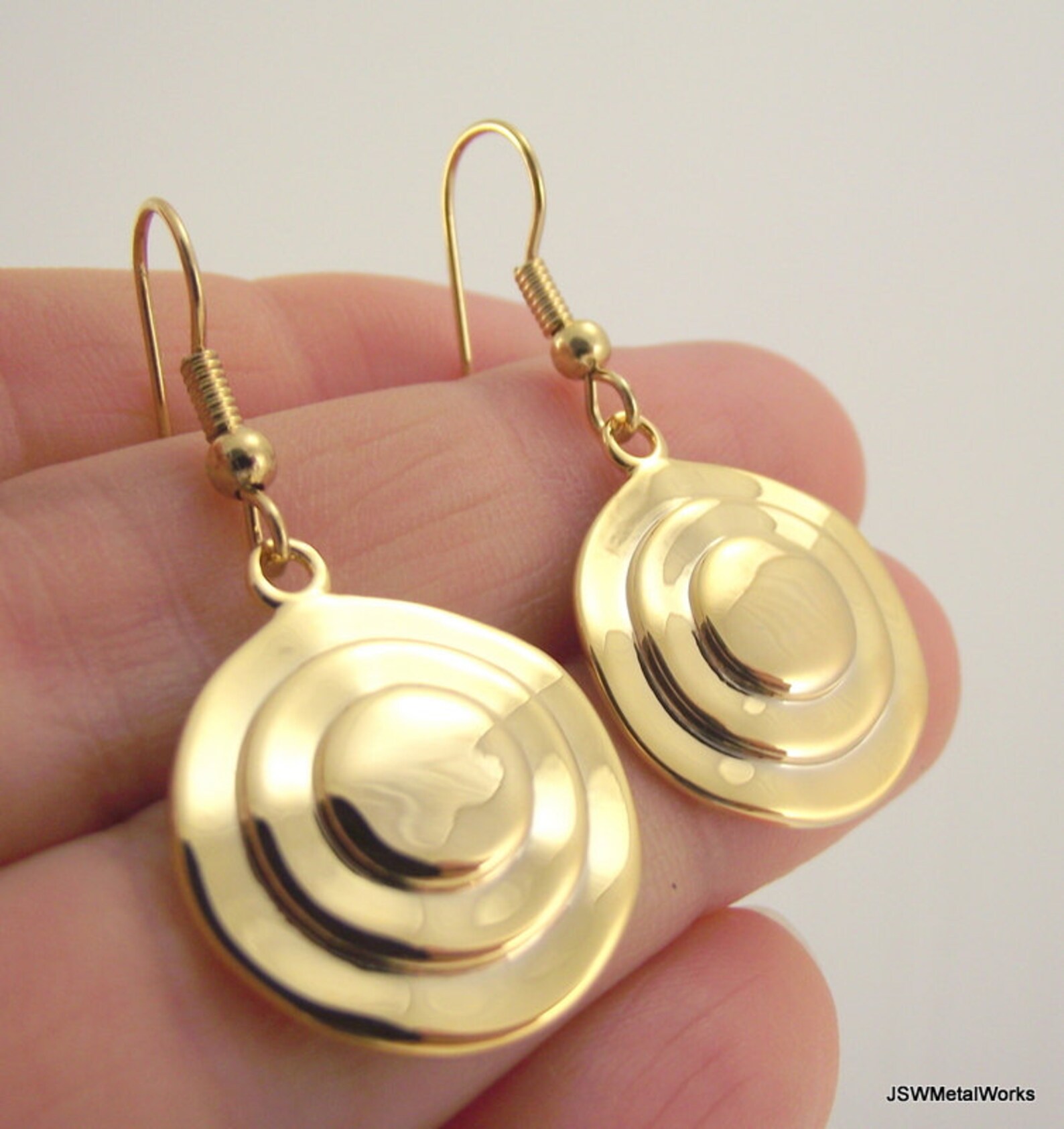 Small Shiny Gold Geometric Circle Earrings, Gold Round Earrings - Etsy
