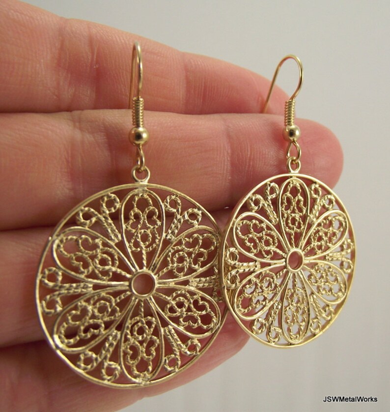 Round Gold Filigree Medallion Earrings Gift for Her Under 25 | Etsy