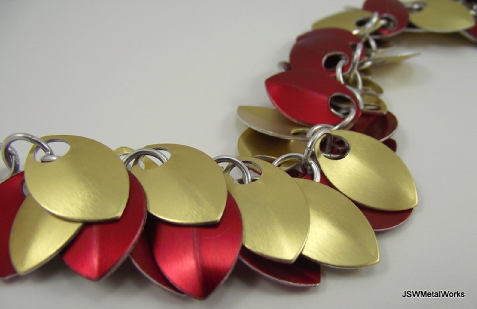 Red and Gold Shag Anodized Aluminum Bracelet Scalemail | Etsy