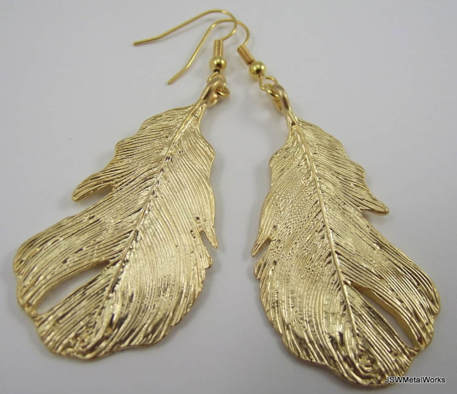 Bold Gold Feather Earrings Gift for Her Gift for Women Gift - Etsy