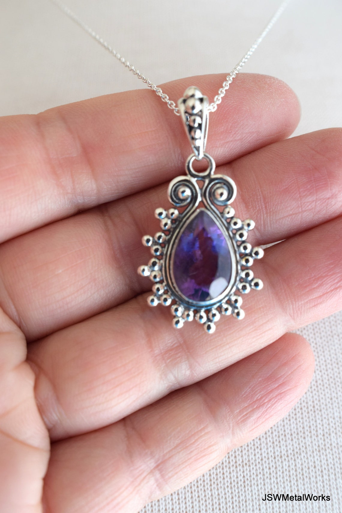 20 Inch Sterling Silver Teardrop Amethyst or Mystic Quartz | Etsy