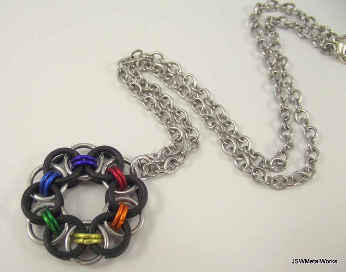Rainbow Aluminum and Rubber Chainmail Pendant Gay Pride | Etsy