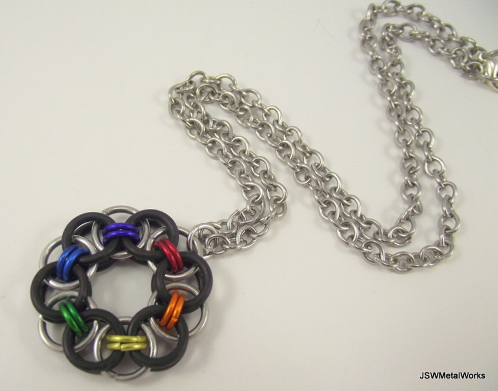 Rainbow Aluminum and Rubber Chainmail Pendant Gay Pride | Etsy