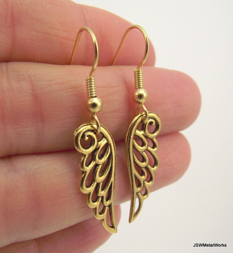 Gold Small Guardian Angel Wing Earrings Outline Golden Wings | Etsy