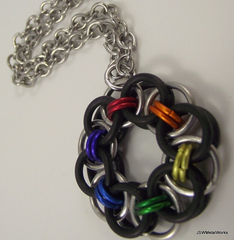Rainbow Aluminum and Rubber Chainmail Pendant Gay Pride | Etsy