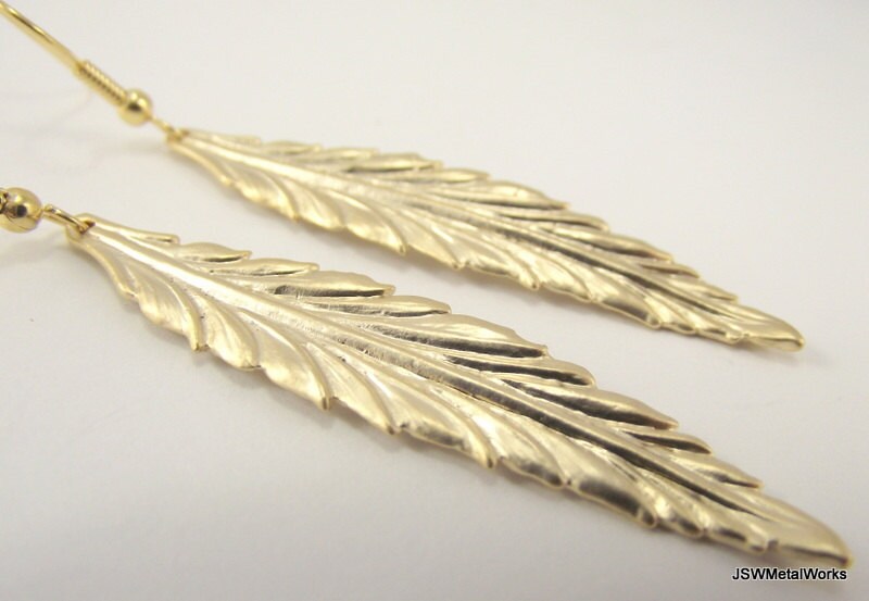 Long Gold Leaf Shoulder Duster Earrings Elegant Spring or | Etsy