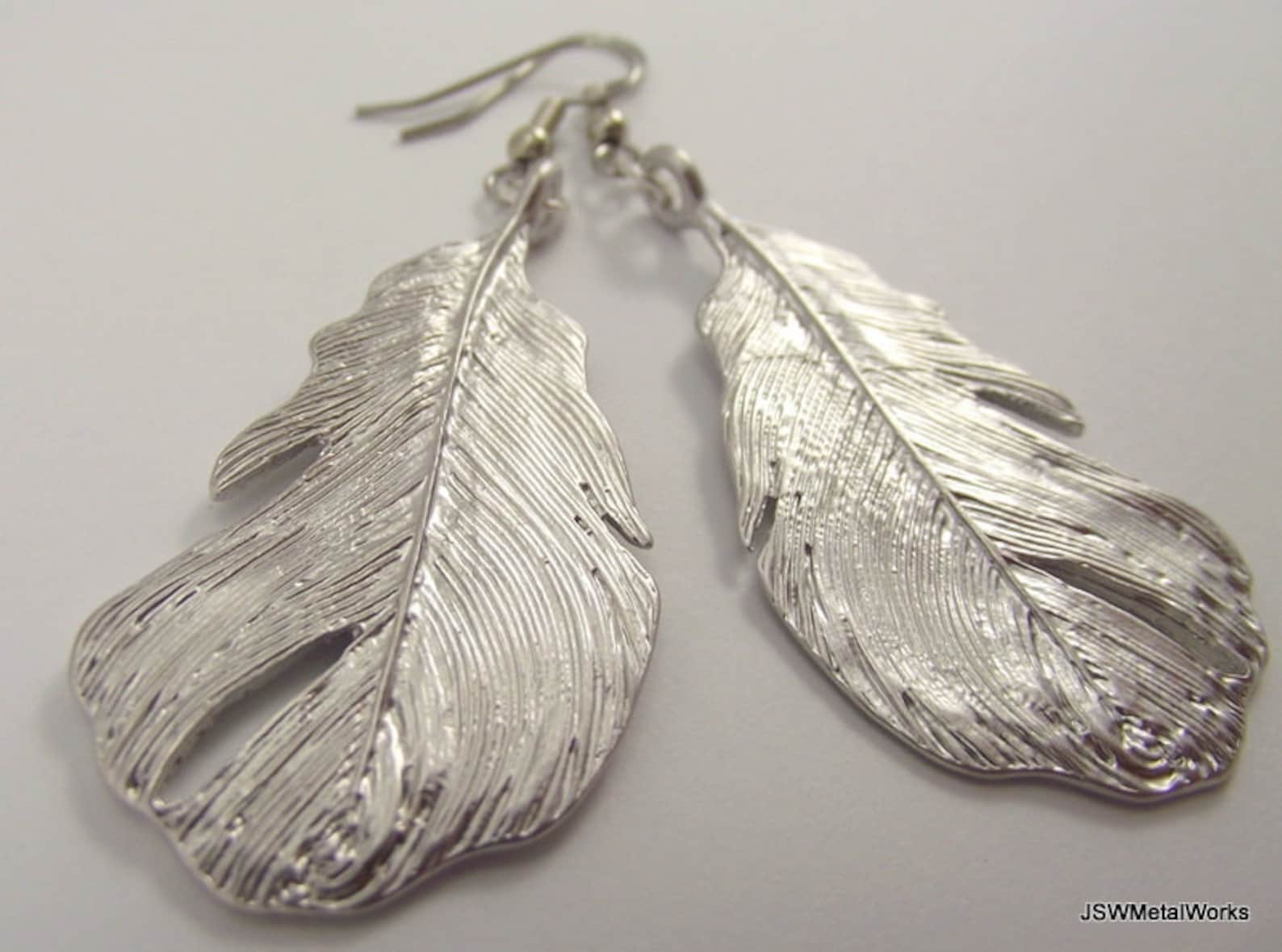 Bold Silver Feather Earrings Silver Statement Earrings Git - Etsy