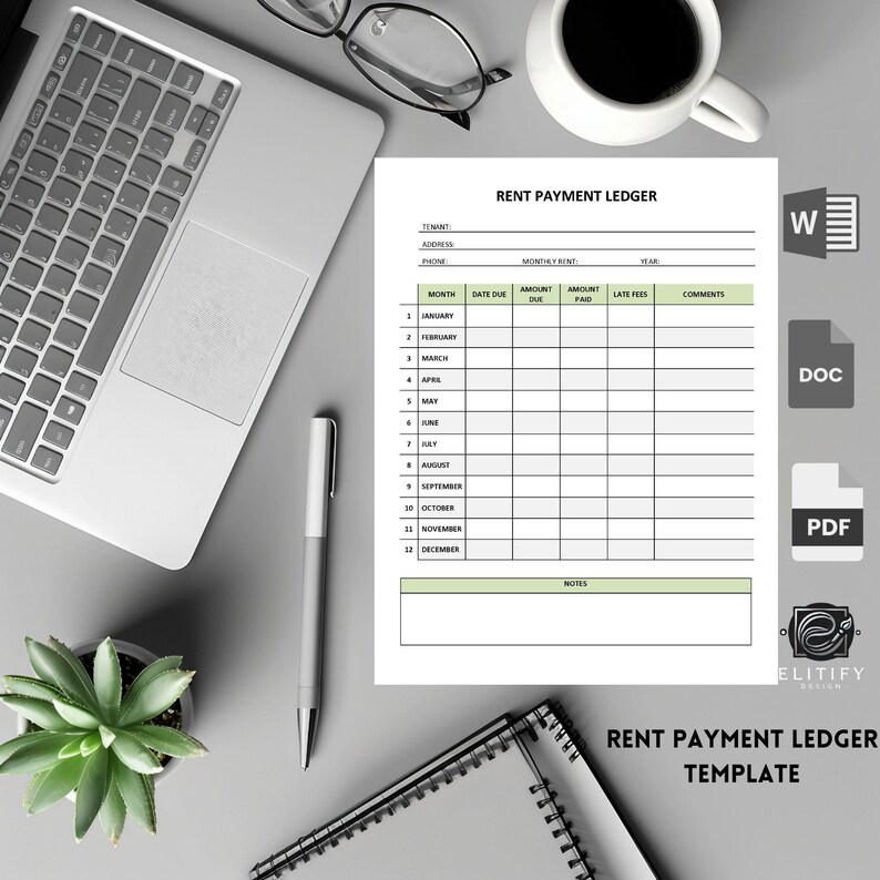 RENT PAYMENT LEDGER Template /financial Statement/small Business ...