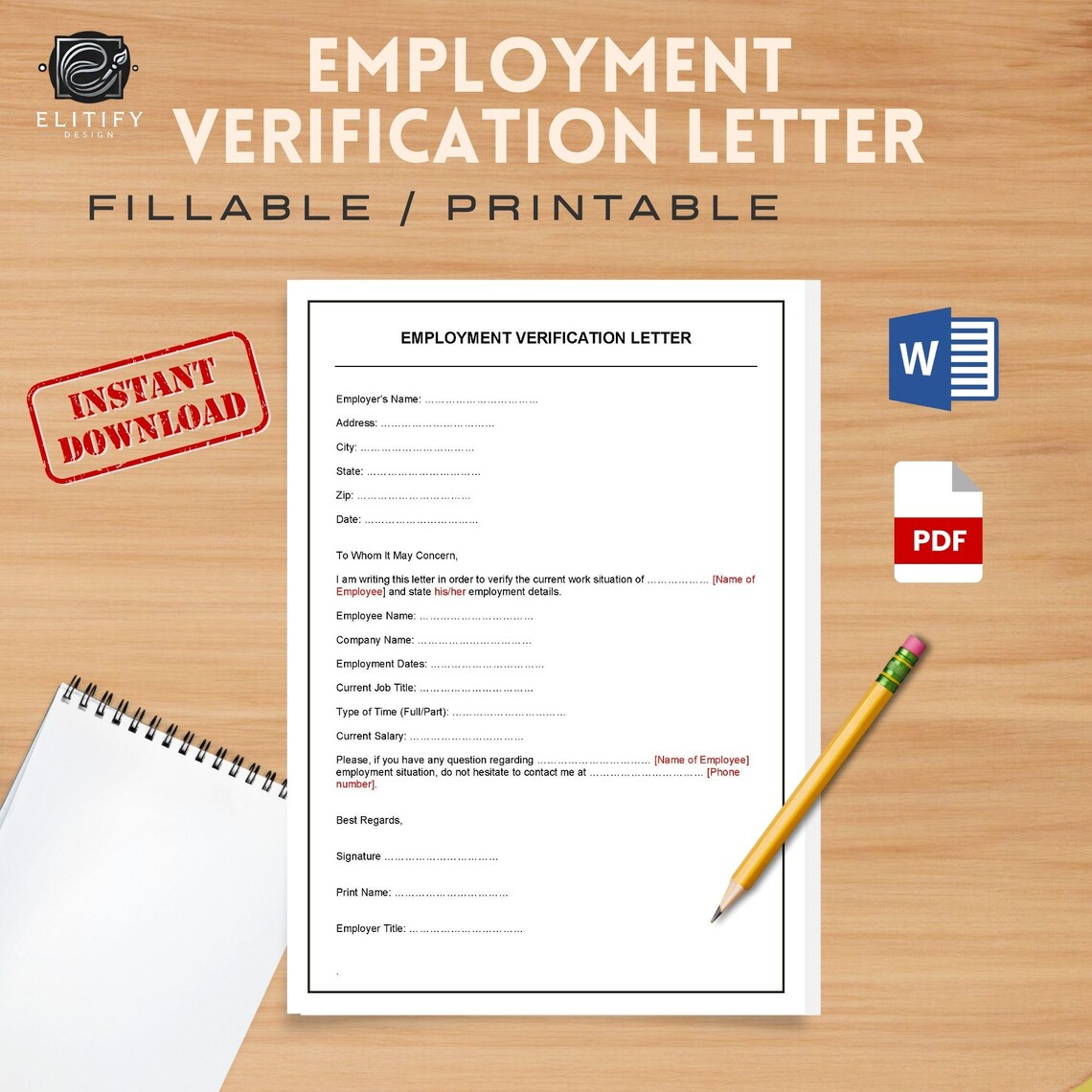 Fillable Employment Verification Letter Template. Employment ...