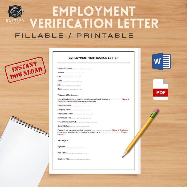 Fillable Employment Verification Letter Template. Employment ...