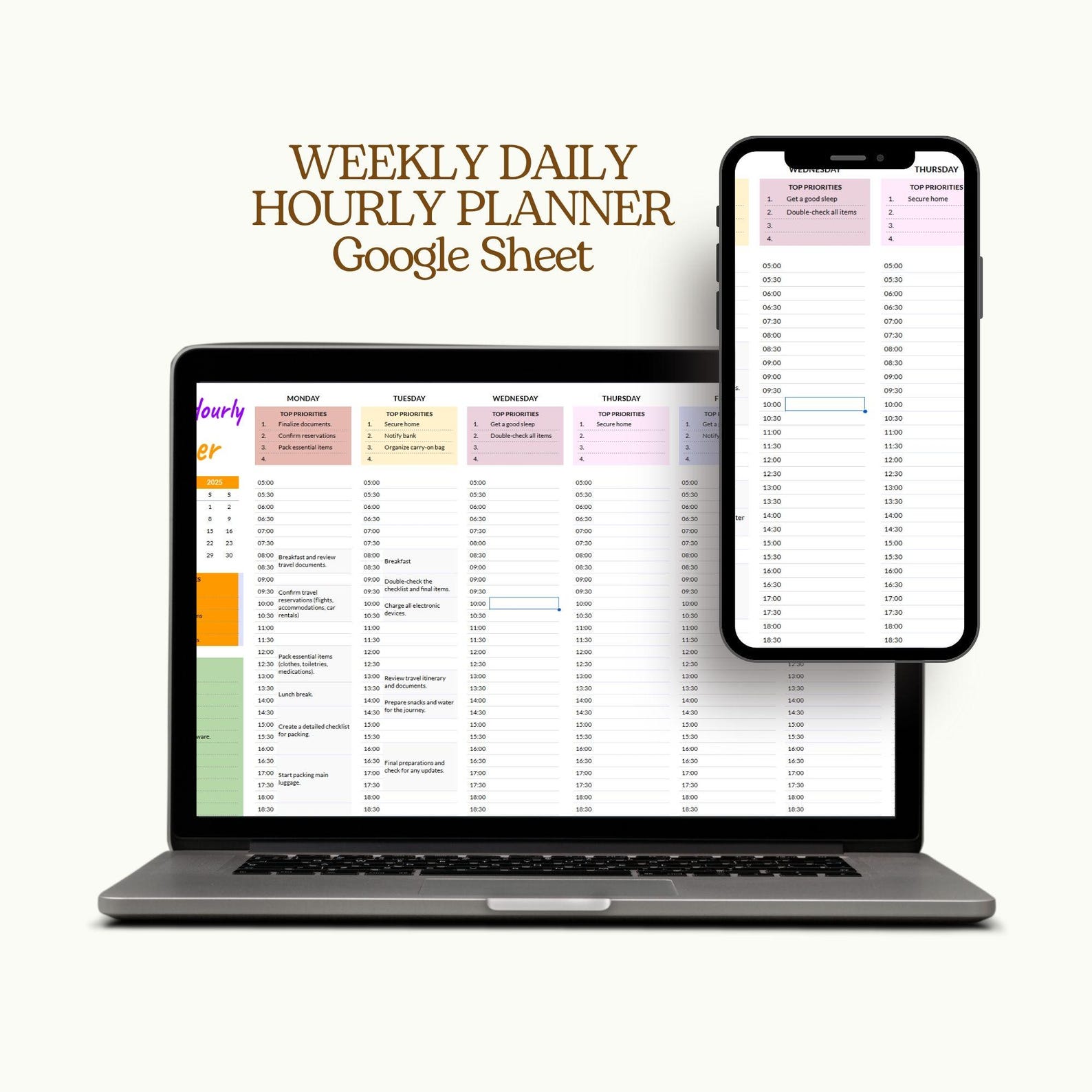 Weekly Daily Hourly Planner: Google Sheets (digital Download) - Etsy