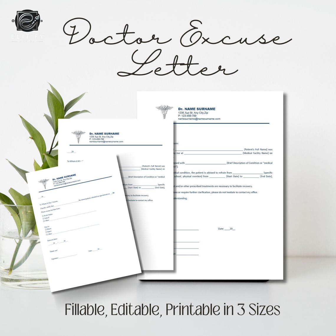 DOCTOR EXCUSE LETTER Template /simple Excuse Letter Template / Editable ...