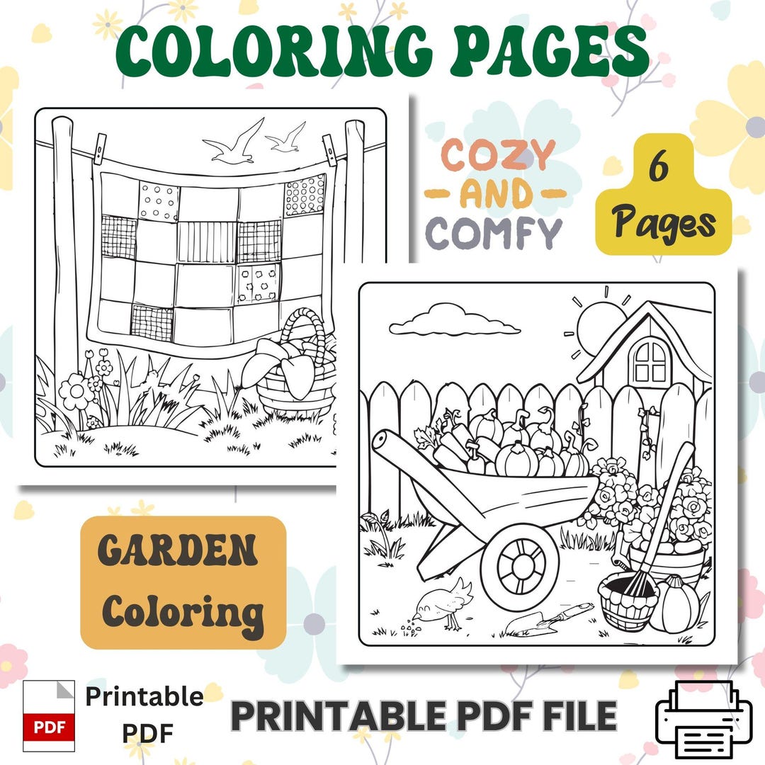 GARDEN Cozy and Comfy Coloring Pages for Relaxing, Ready to Print PDF ...