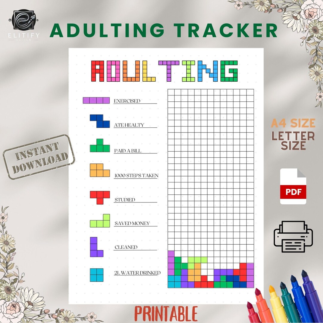 ADULTING TETRIS TRACKER / Printable Tracker / Habit Tracker /journal ...