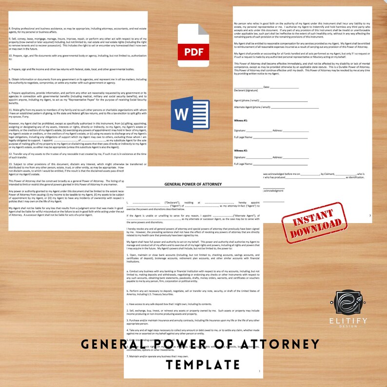 GENERAL POWER of ATTORNEY Template / Printable Pdf and Editable Word ...