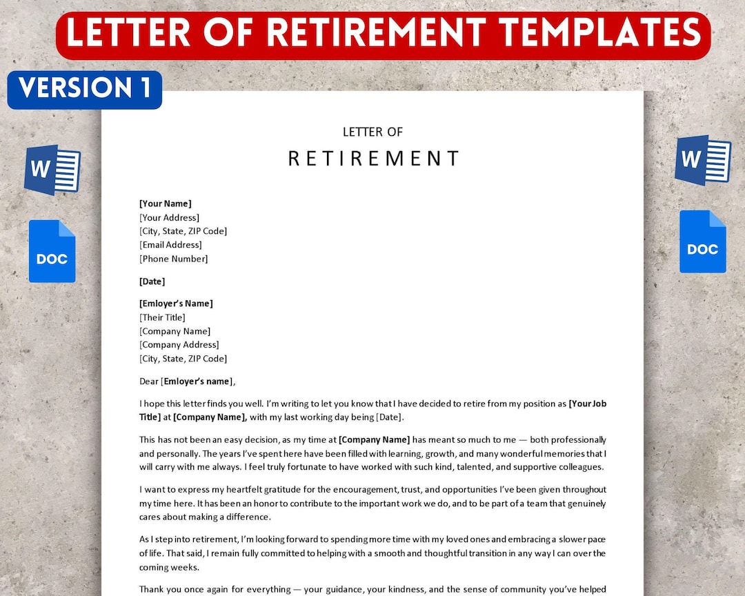 Retirement Letter Template: Editable, Fillable MS Word Document - Etsy