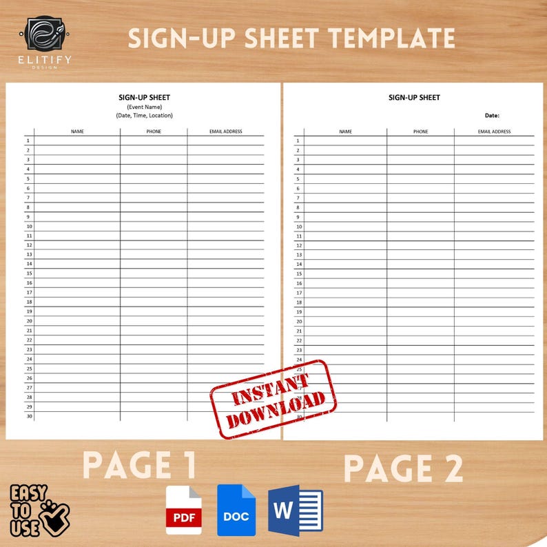 Editable Sign-up Sheet Template: Fillable & Printable (MS Word, PDF) - Etsy