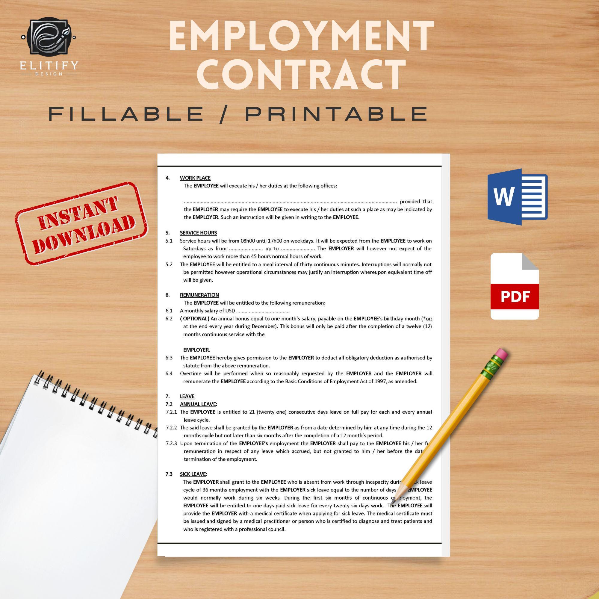 Employment Contract Template. HR Employer Employee Form - Etsy