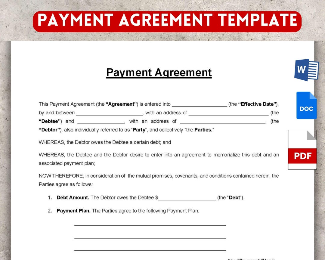 Payment Agreement Template. Payment Contract Template / Fillable ...