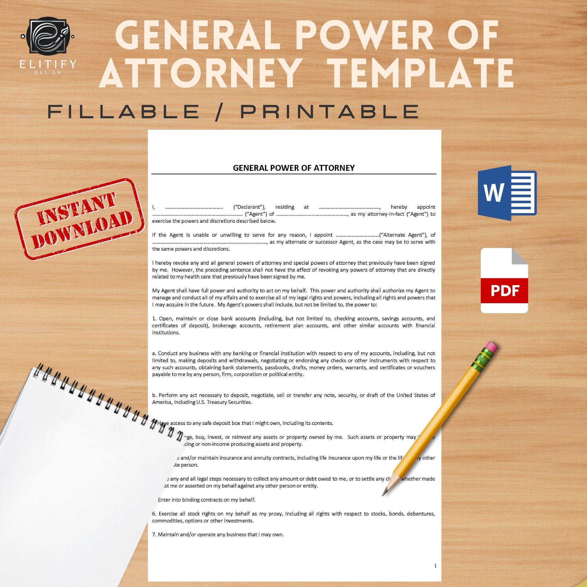 GENERAL POWER of ATTORNEY Template / Printable Pdf and Editable Word ...