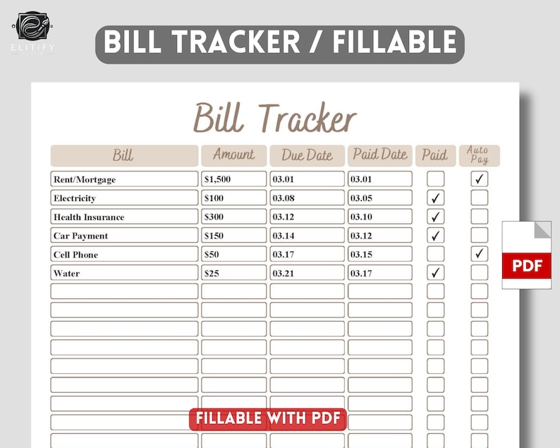 Fillable Monthly Bill Tracker: Printable Payment Checklist (PDF) - Etsy