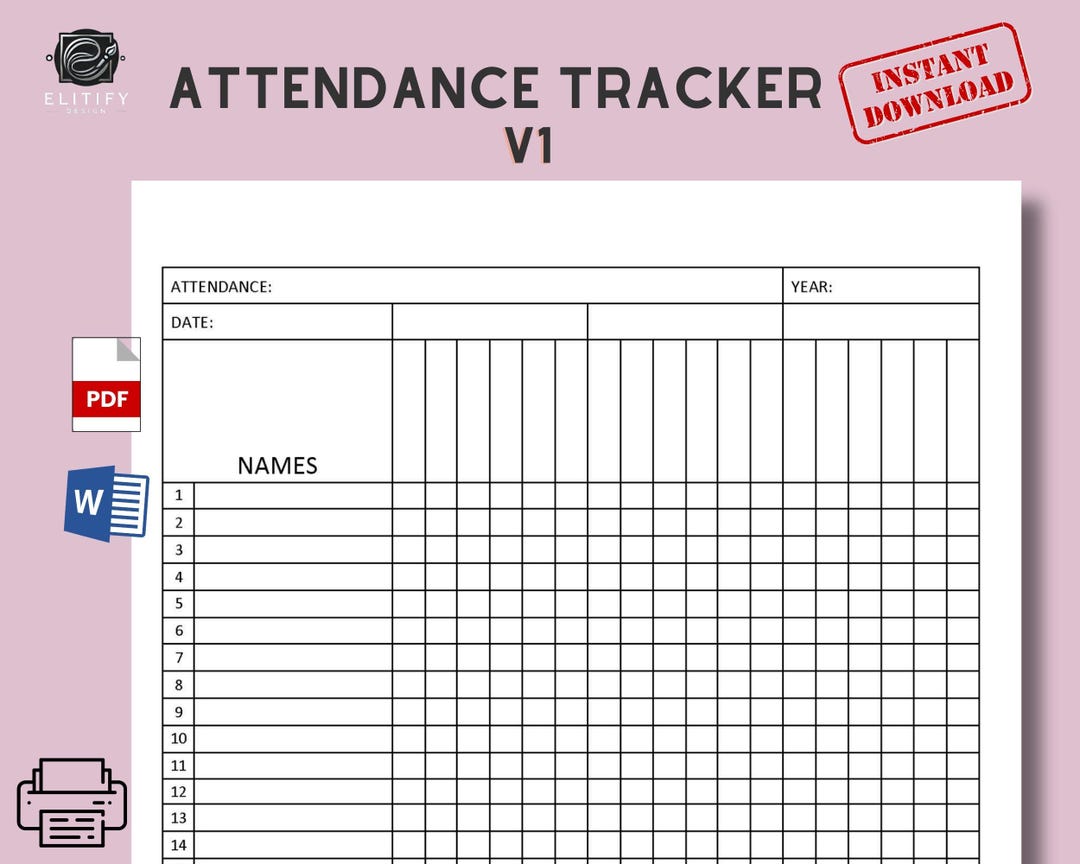 Attendance Tracker Sheet. Class Record Template / Editable Fillable ...