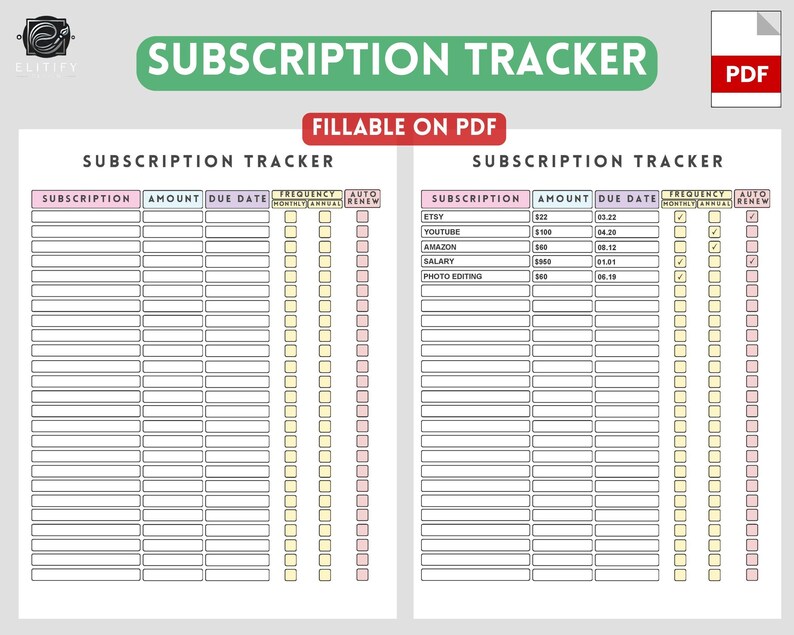 Editable Subscription Tracker | Digital Download | Organize & Manage Your Subscriptions Easily ...