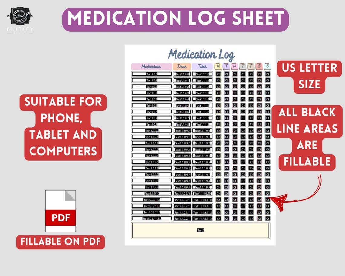 Printable Medication Log, Supplement Tracker (fillable PDF) - Etsy