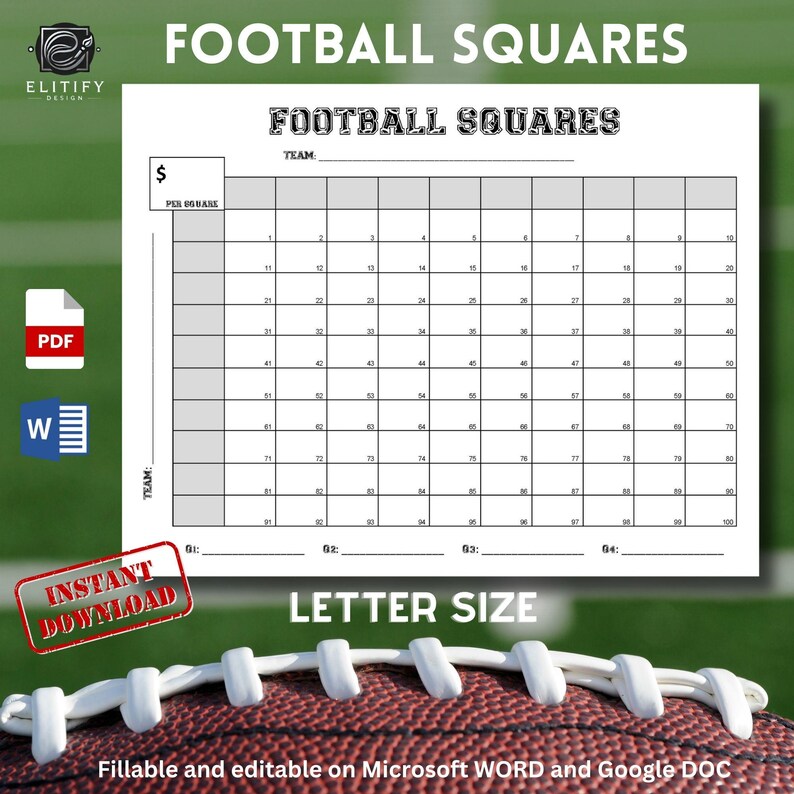 2025 FOOTBALL SQUARES GAME. Football Betting Game. Football Square Grid ...