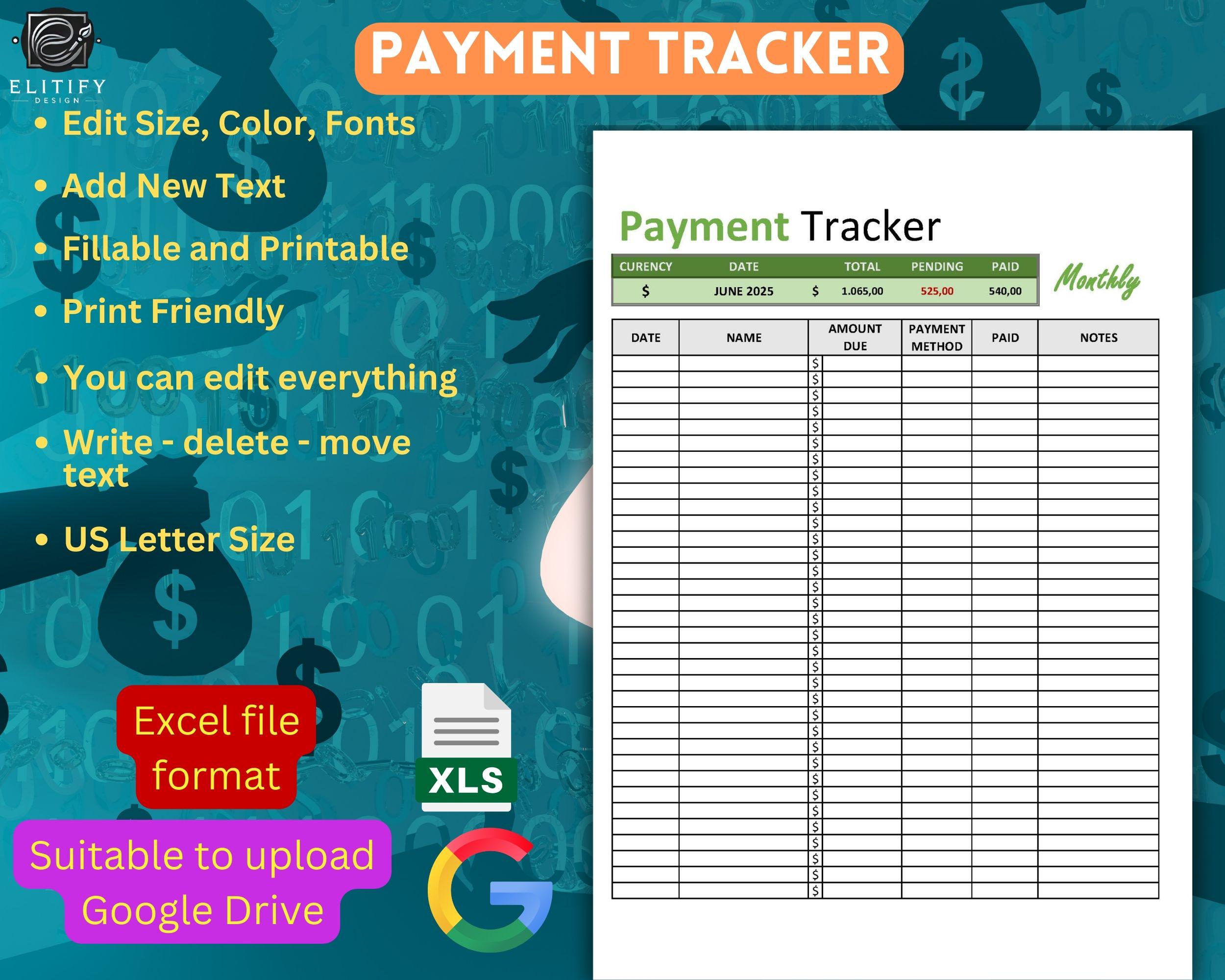 Excel Monthly Bill Tracker. Printable and Fillable on Excell. Bill Payment Checklist Tracker ...