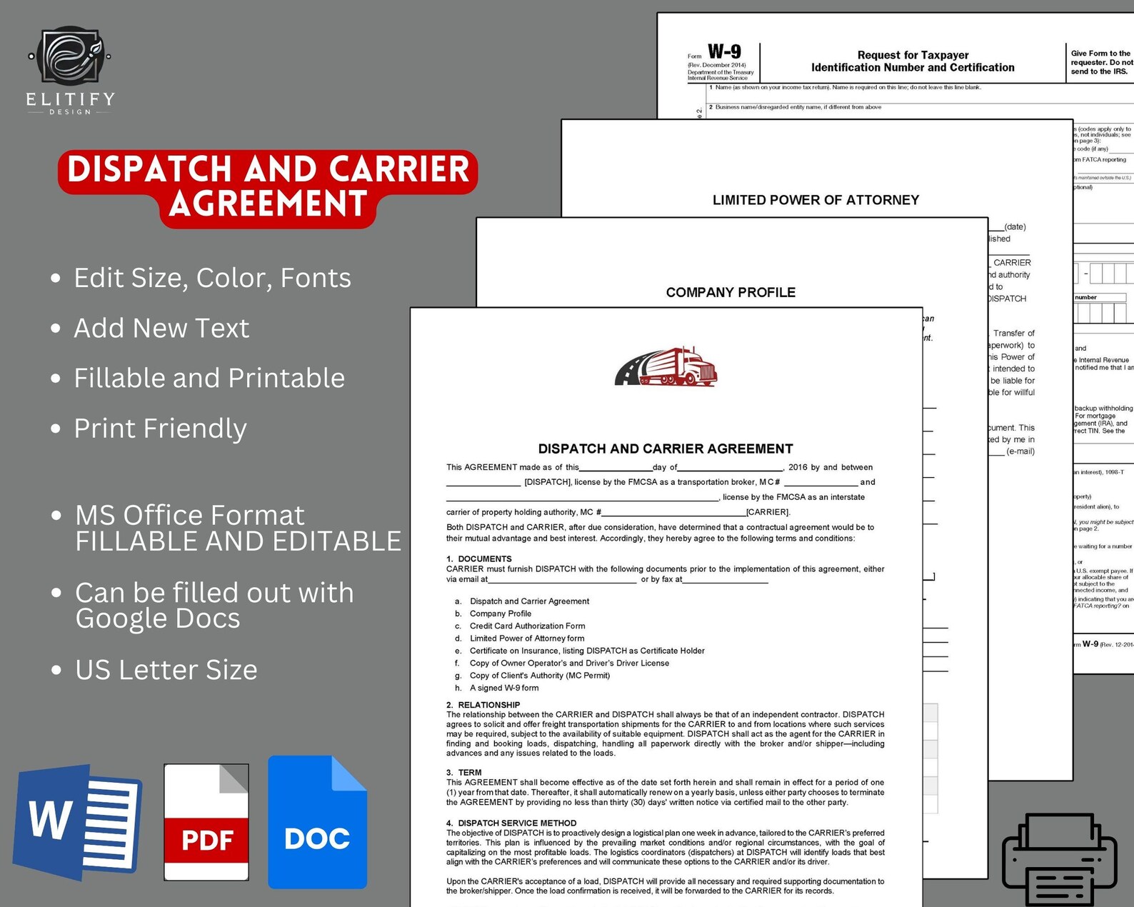 Dispatcher and Carrier Agreement Editable and Fillable Files. - Etsy