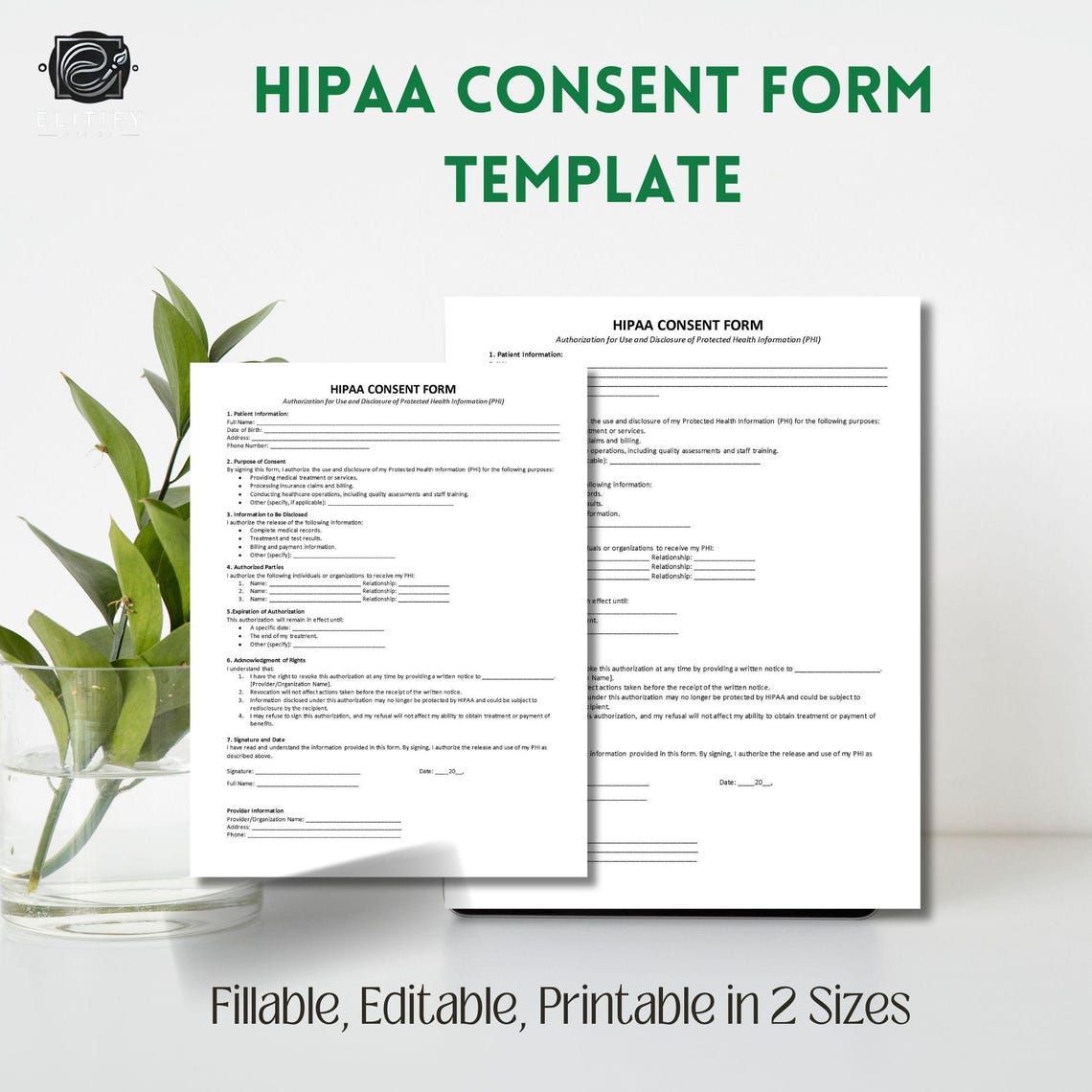 HIPAA CONSENT FORM Template / Medical Consent Notice of Privacy ...