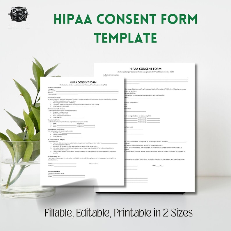 HIPAA CONSENT FORM Template / Medical Consent Notice of Privacy Practices/editable Fillable ...