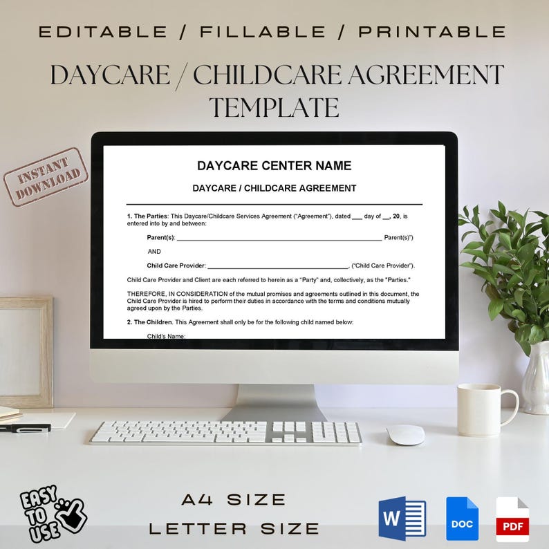 Daycare Childcare Agreement Template. Daycare Forms, Childcare Forms, Daycare Agreement, Daycare ...