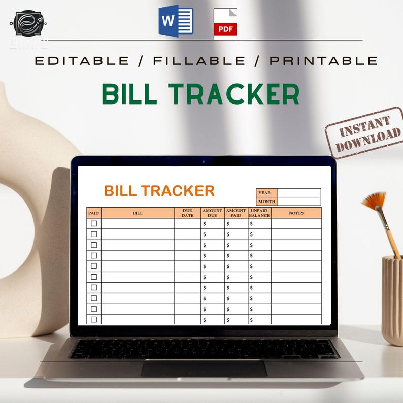 Bill Payment Tracker Printable, Fillable, 6 Colors (MS Word, PDF) - Etsy