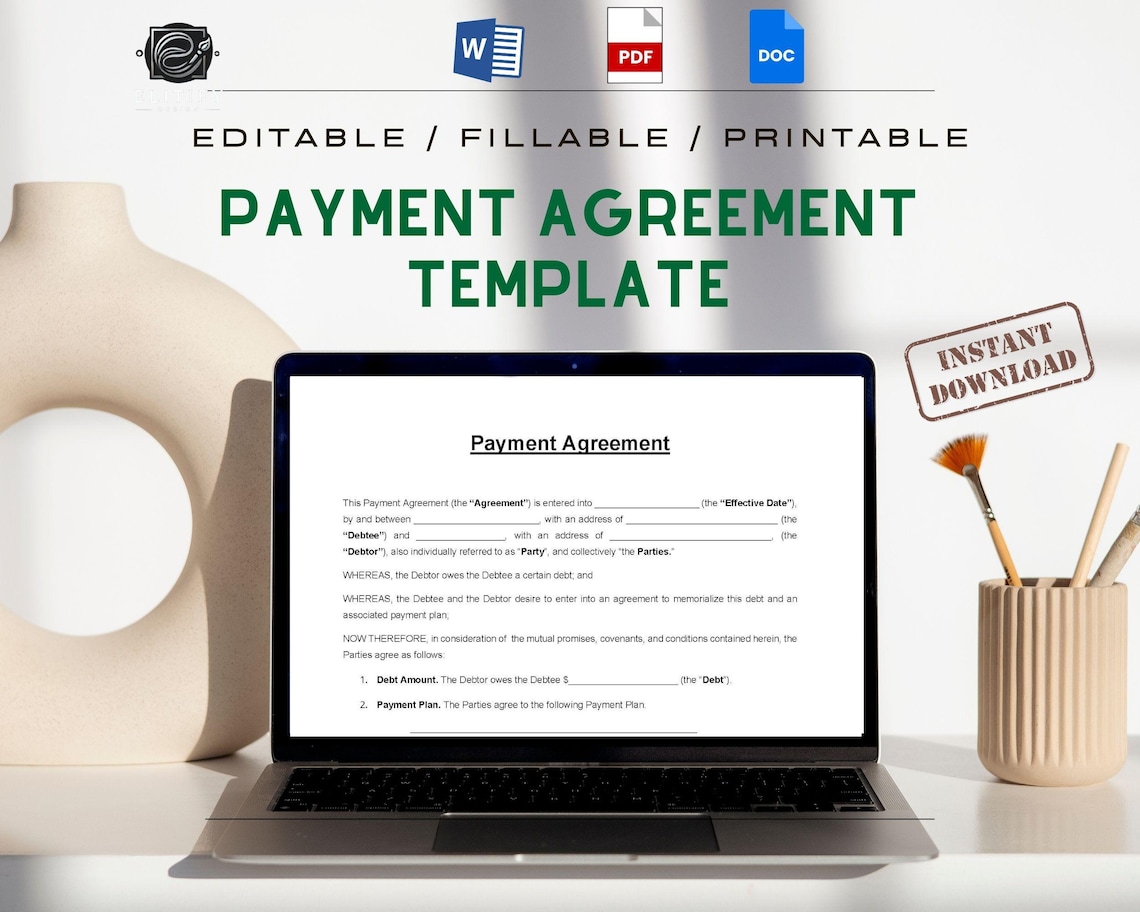 Payment Agreement Template. Payment Contract Template / Fillable ...