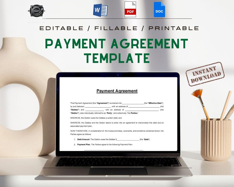 Payment Agreement Template, Printable Contract (word & PDF) - Etsy