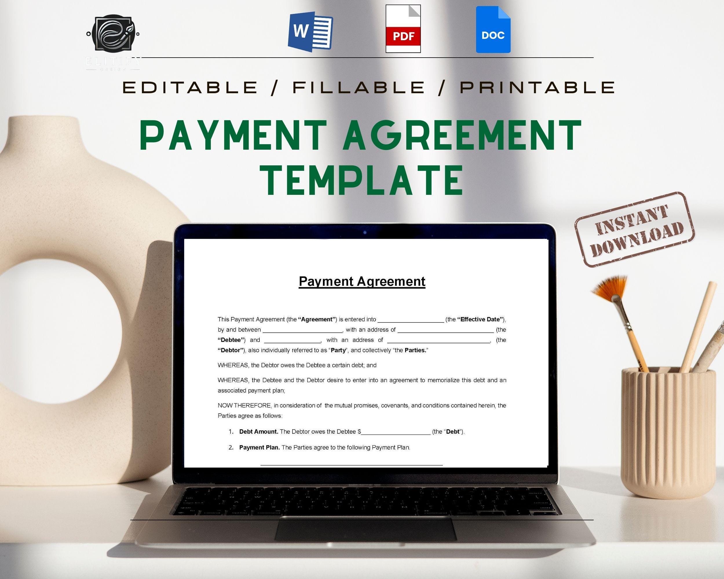Payment Agreement Template. Payment Contract Template / Fillable ...