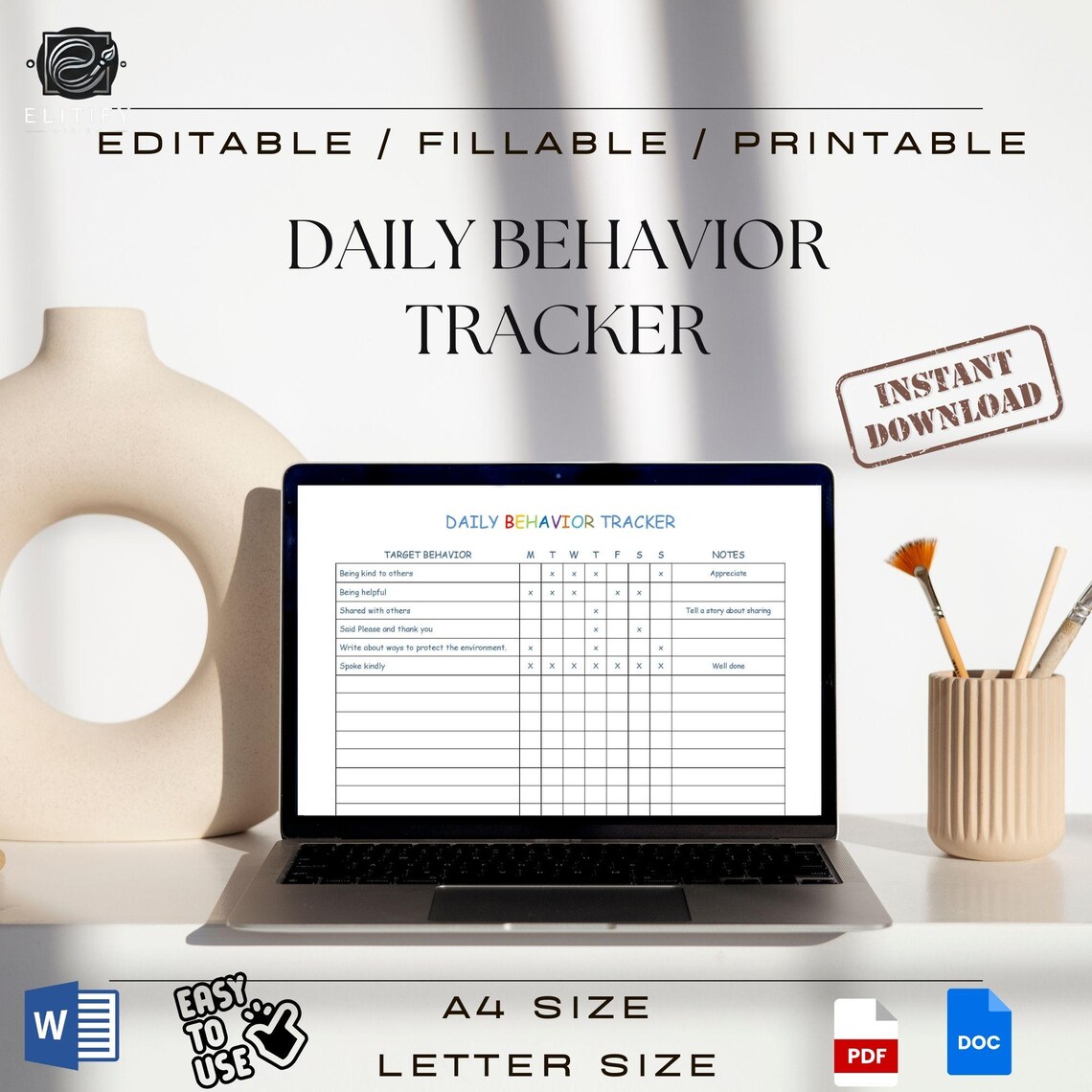 Kids Daily Behavior Tracker, Printable Reward Chart (editable, Fillable ...